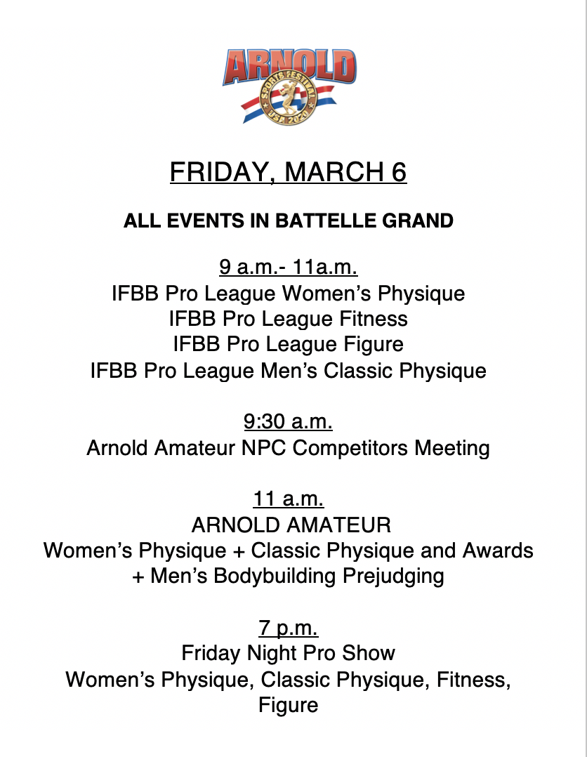 Arnold Sports Festival - IFBB/NPC Event Schedule Update - NPC News Online